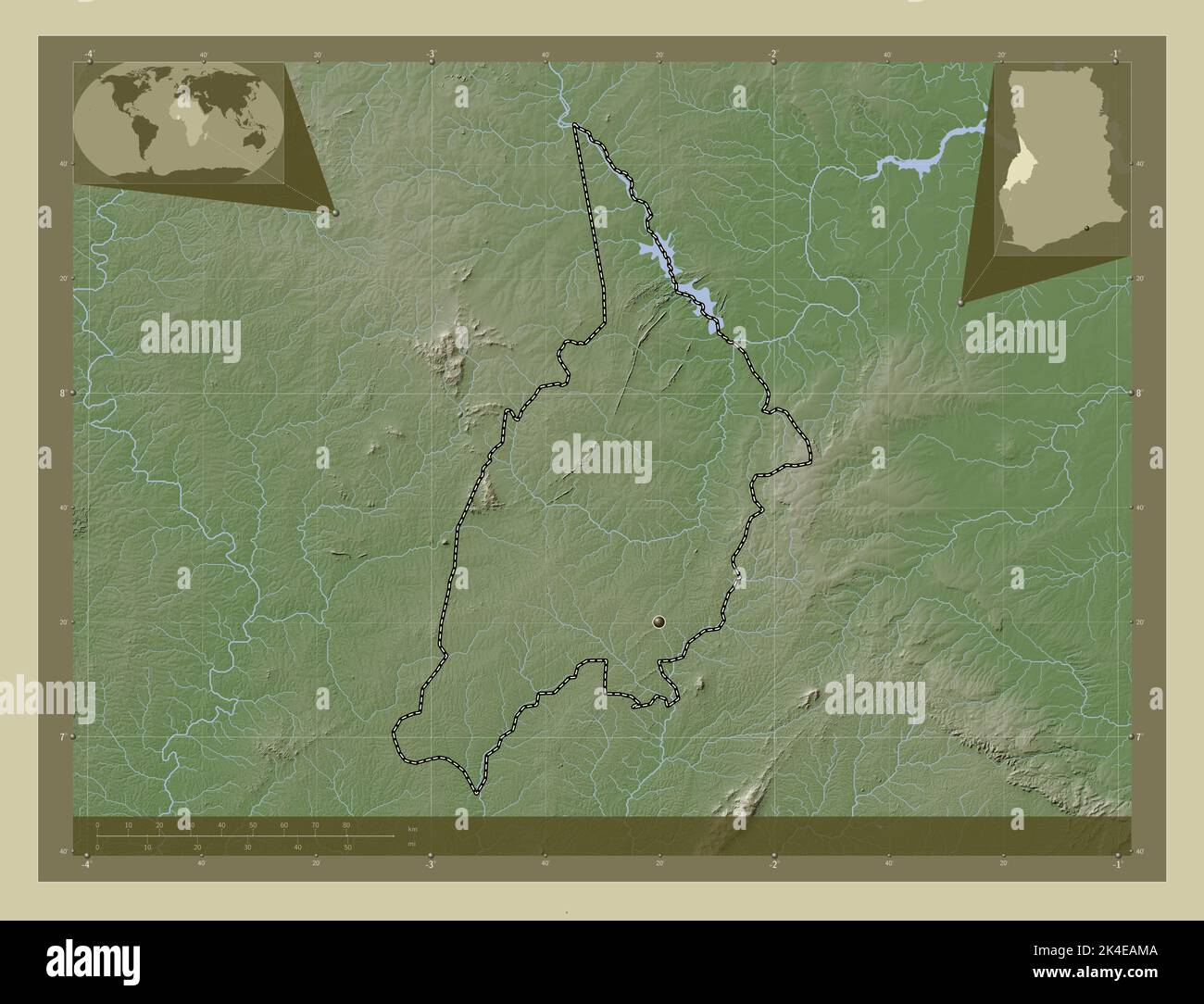 Bono, region of Ghana. Elevation map colored in wiki style with lakes ...