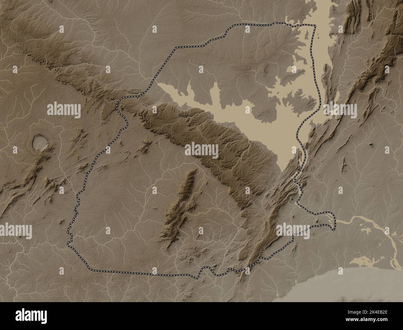 Eastern, region of Ghana. Elevation map colored in sepia tones with ...