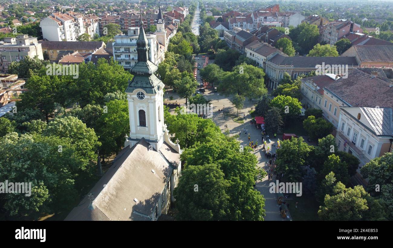 An aerial view of Kikinda city with people during summer, Serbia Stock ...