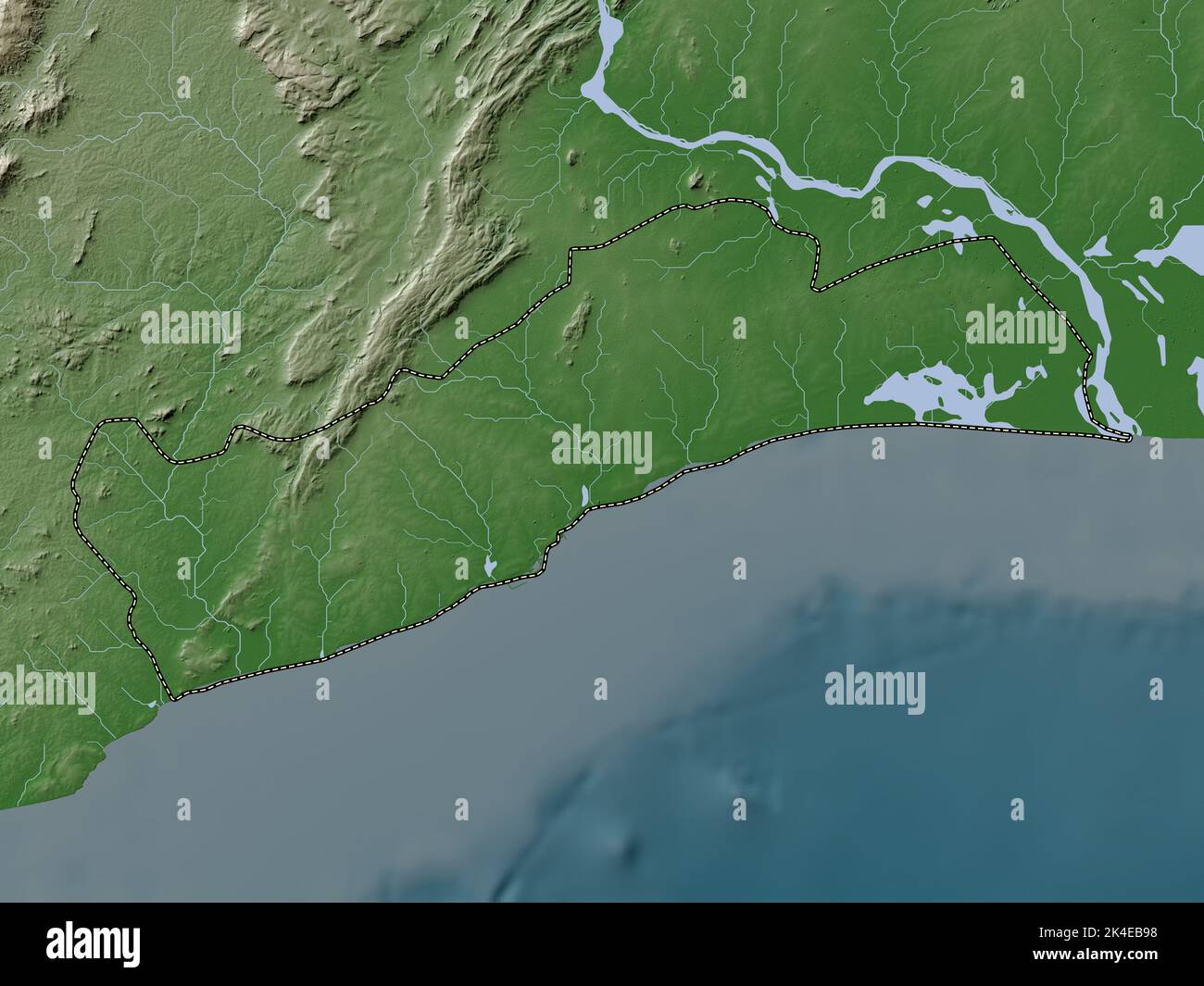 Greater Accra, region of Ghana. Elevation map colored in wiki style ...