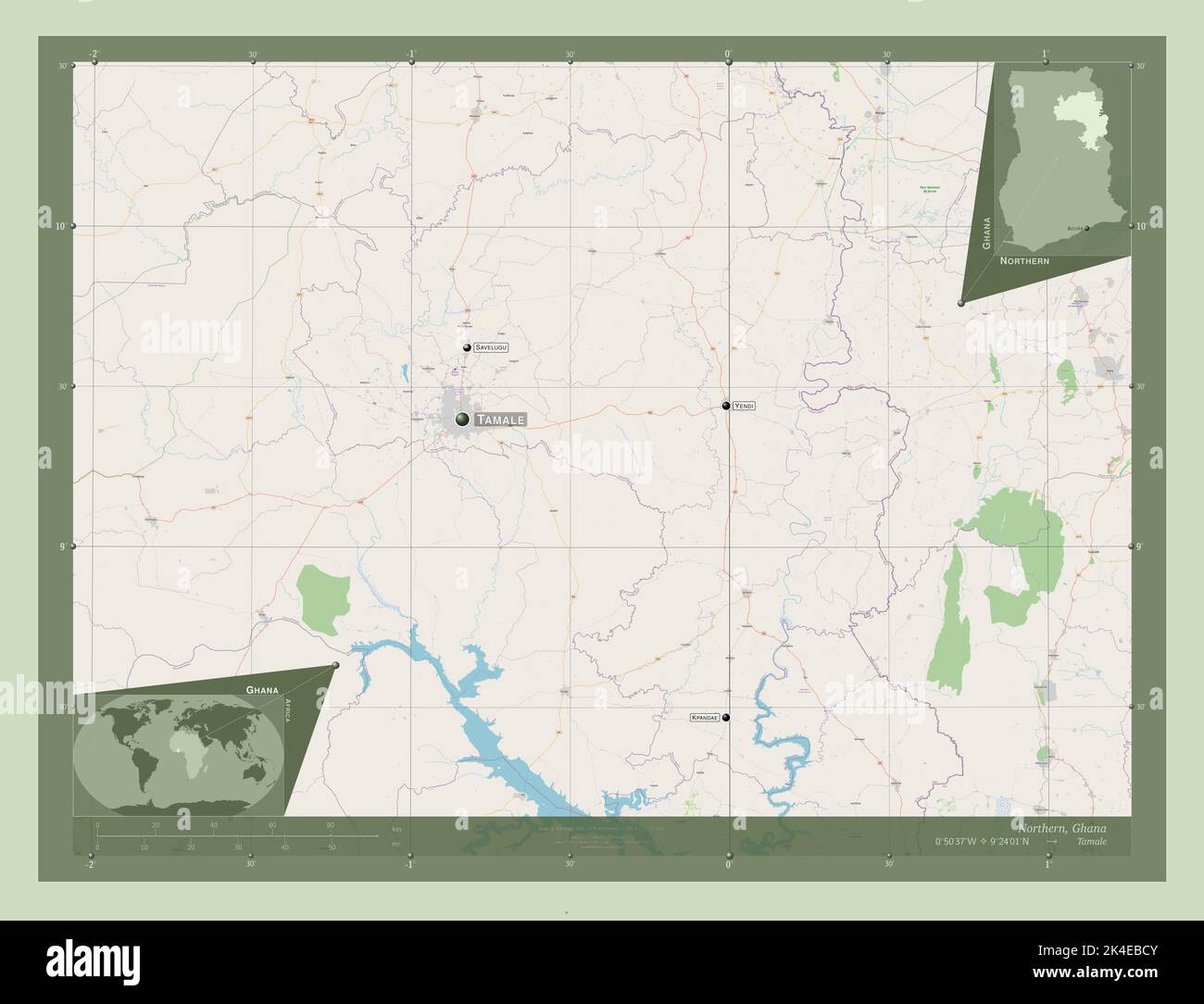 Northern, region of Ghana. Open Street Map. Locations and names of ...