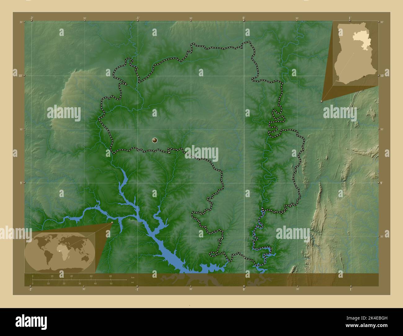 Northern, region of Ghana. Colored elevation map with lakes and rivers ...