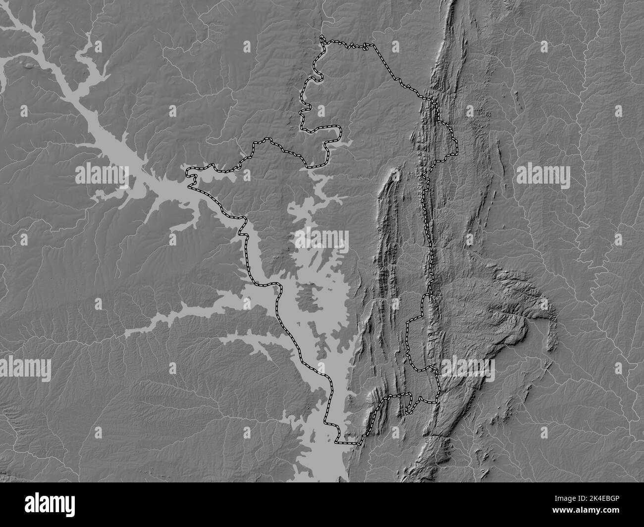Oti, region of Ghana. Bilevel elevation map with lakes and rivers Stock ...