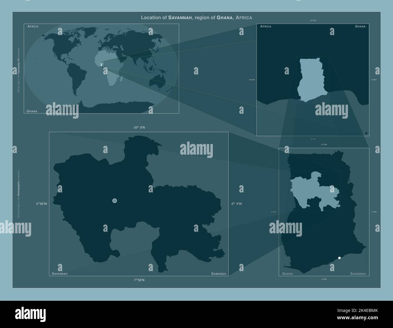 Savannah, region of Ghana. Diagram showing the location of the region ...
