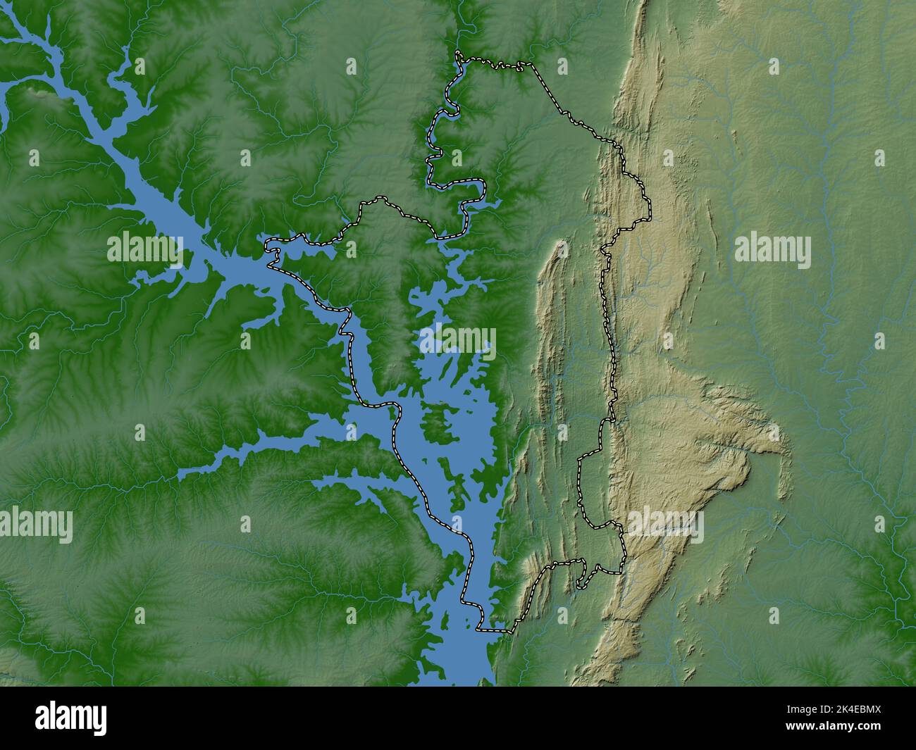 Oti, region of Ghana. Colored elevation map with lakes and rivers Stock ...