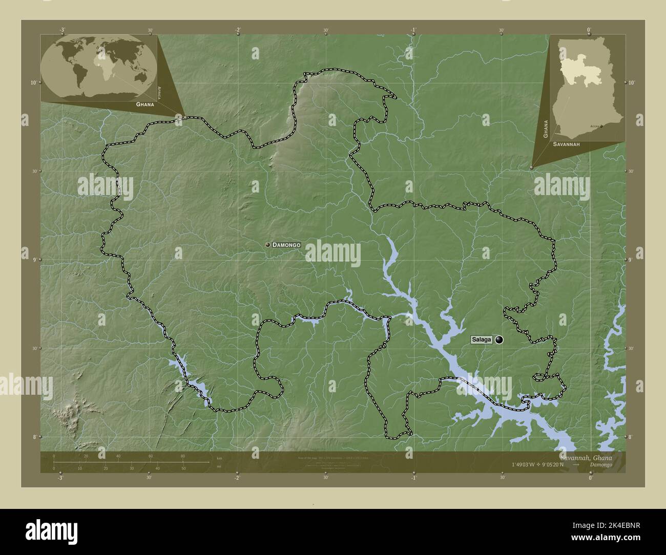 Savannah, region of Ghana. Elevation map colored in wiki style with ...