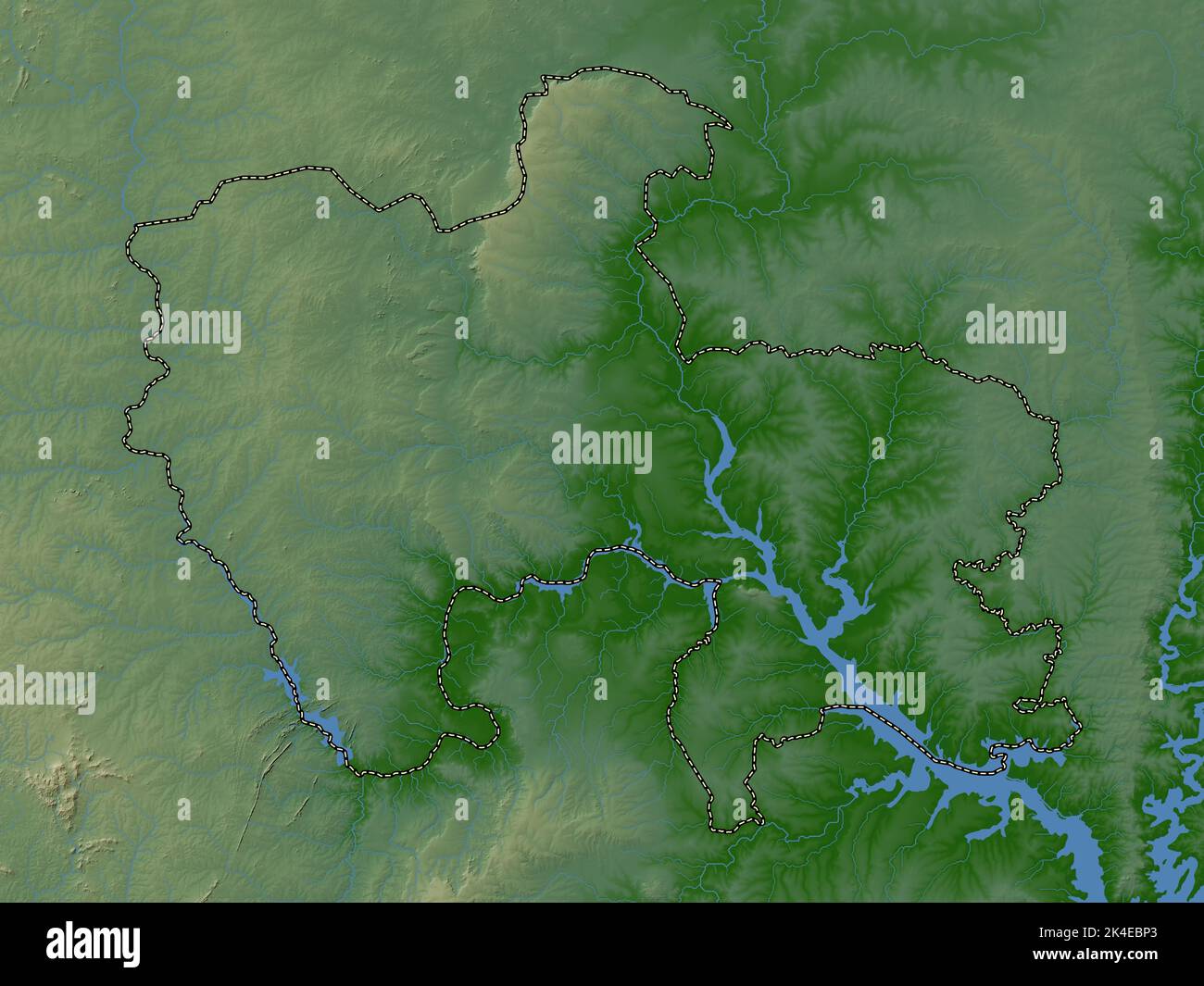 Savannah, region of Ghana. Colored elevation map with lakes and rivers ...