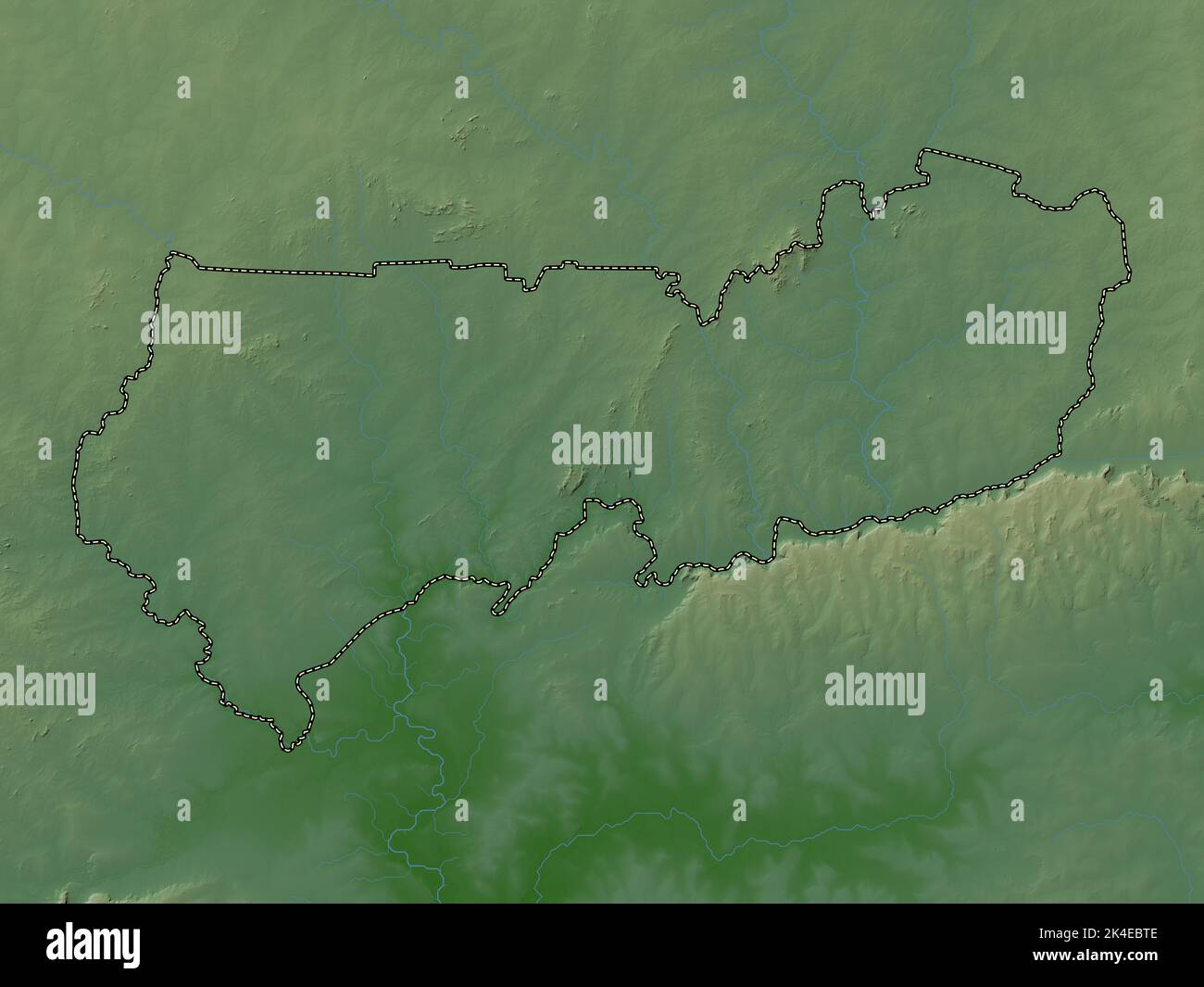 Upper East, region of Ghana. Colored elevation map with lakes and ...