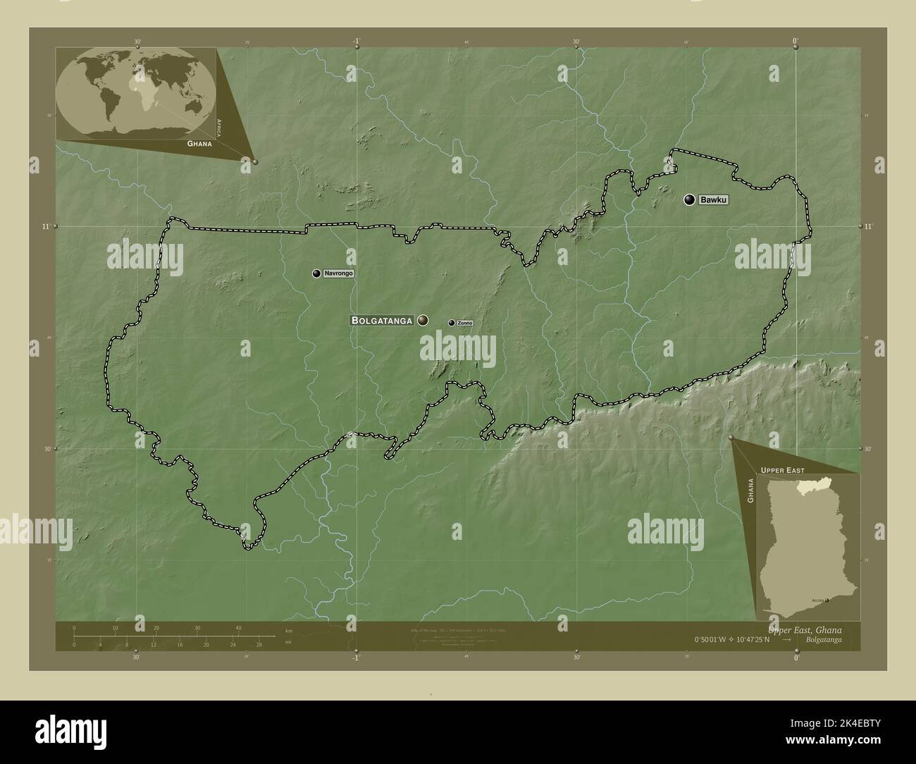 Upper East, region of Ghana. Elevation map colored in wiki style with ...