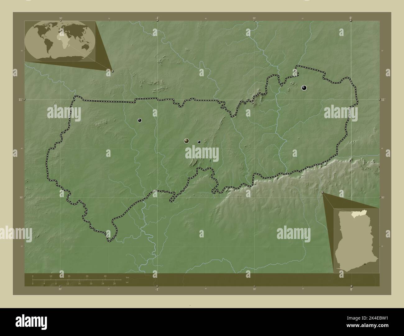 Upper East, region of Ghana. Elevation map colored in wiki style with ...