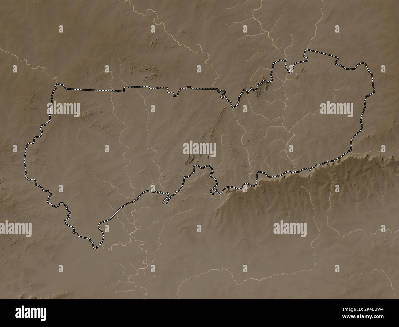 Upper East, region of Ghana. Elevation map colored in sepia tones with ...