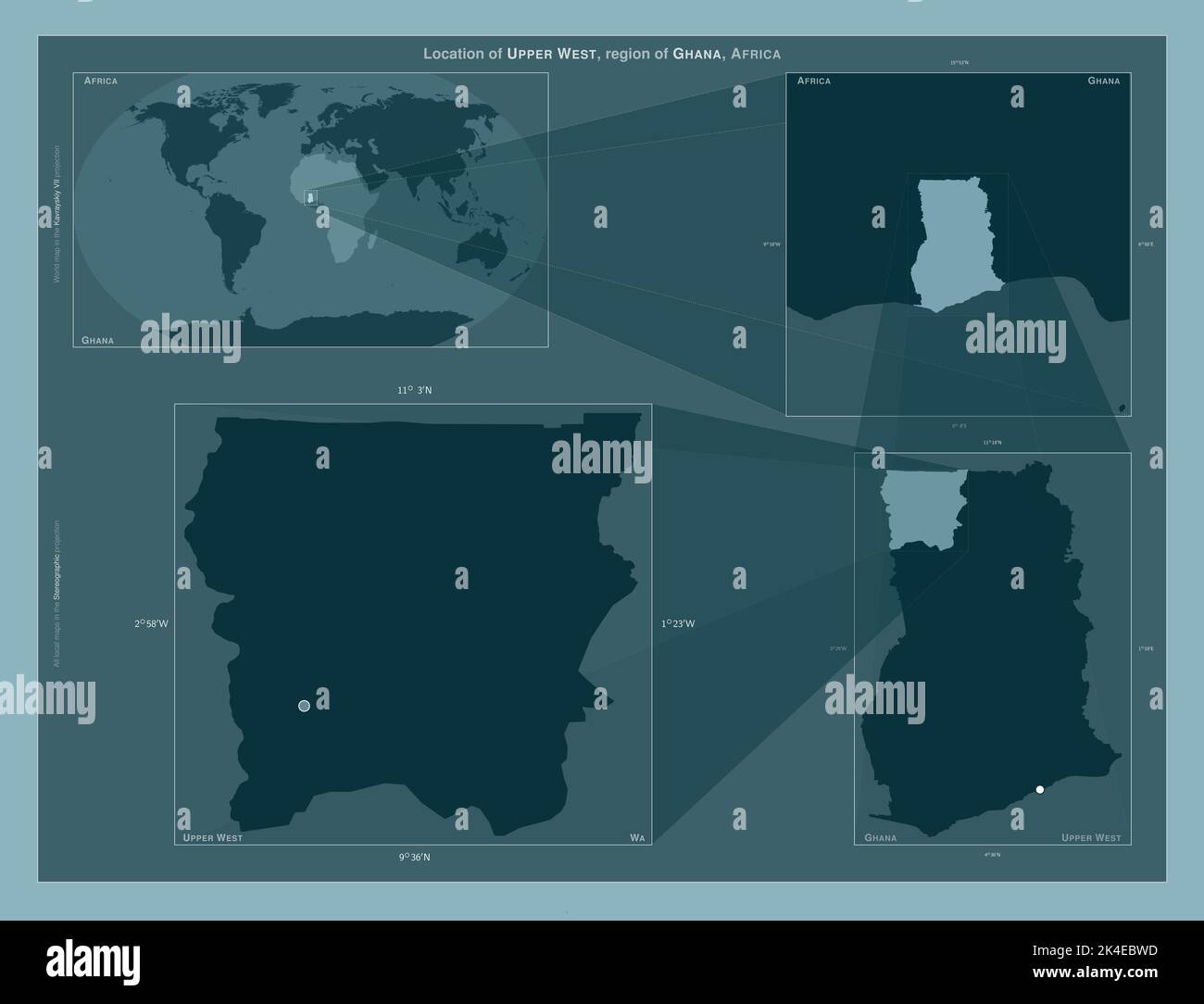 Upper West, region of Ghana. Diagram showing the location of the region ...