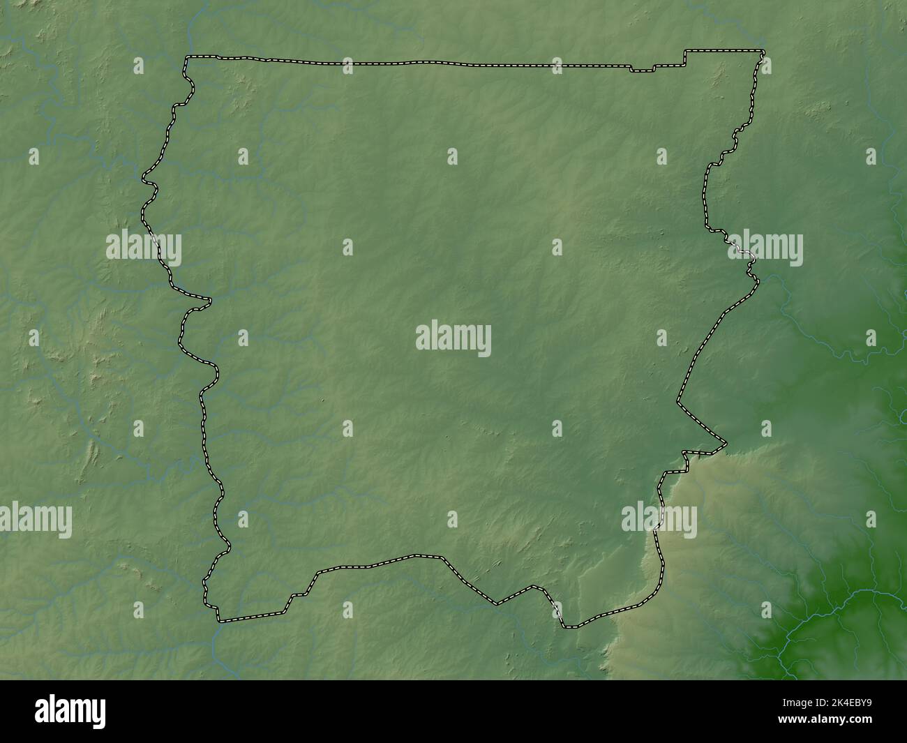 Upper West, region of Ghana. Colored elevation map with lakes and ...