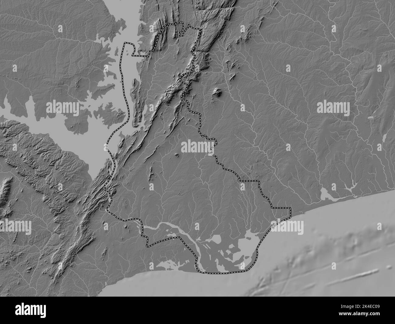 Volta, region of Ghana. Bilevel elevation map with lakes and rivers ...