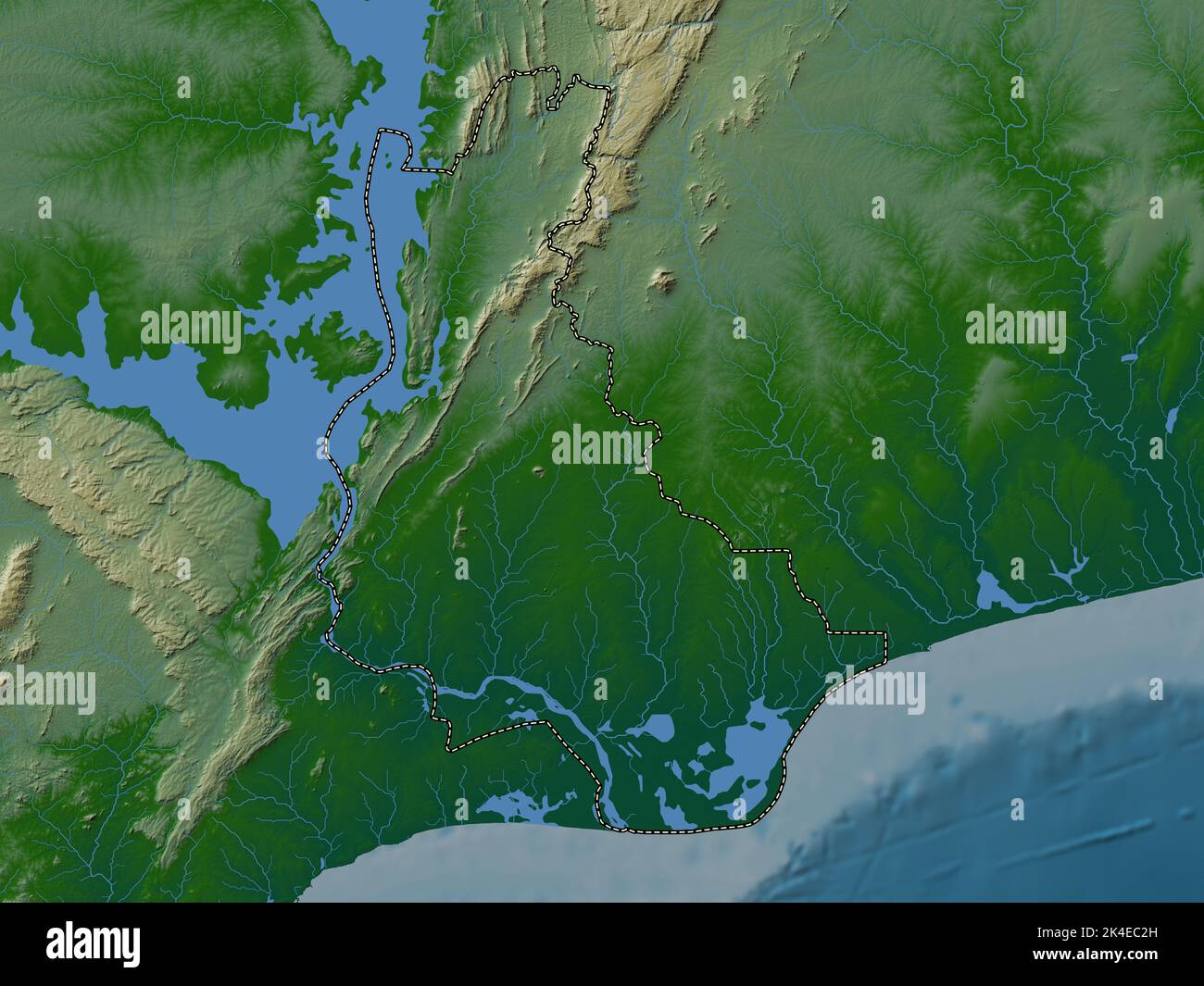 Volta, region of Ghana. Colored elevation map with lakes and rivers ...