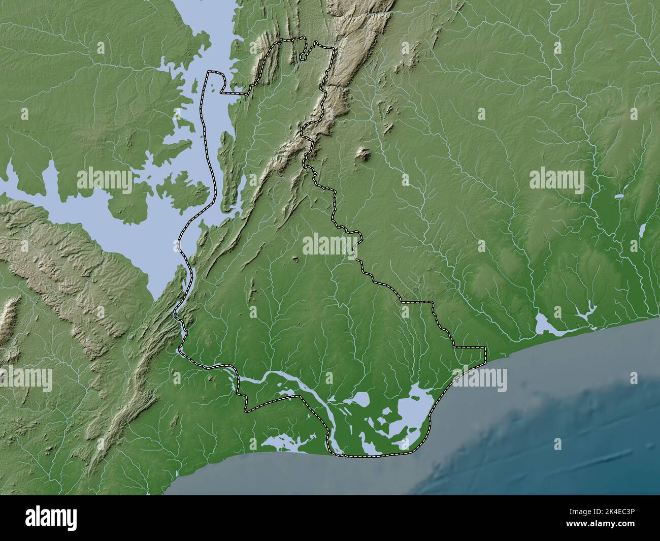 Volta, region of Ghana. Elevation map colored in wiki style with lakes ...
