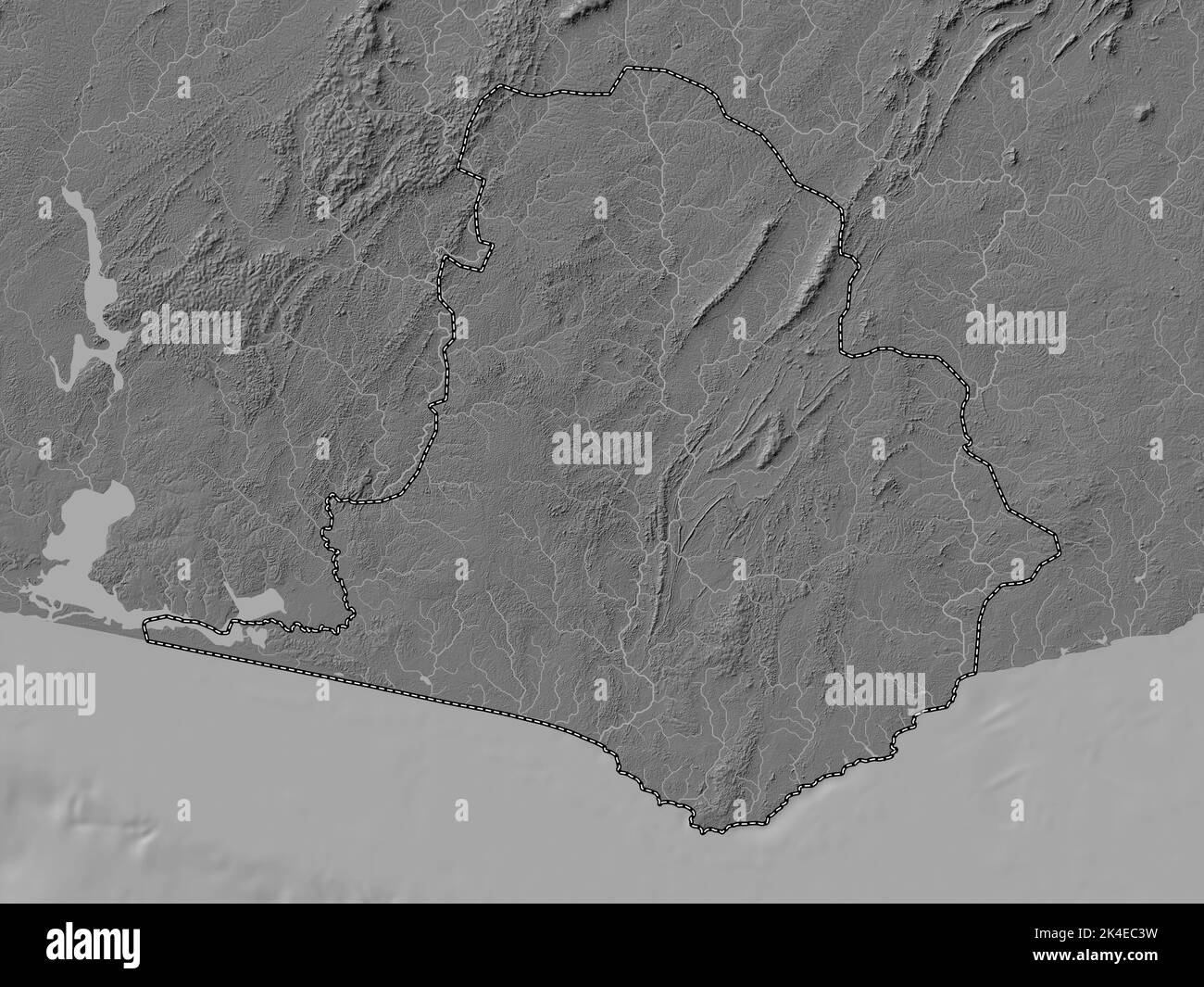 Western, region of Ghana. Bilevel elevation map with lakes and rivers ...
