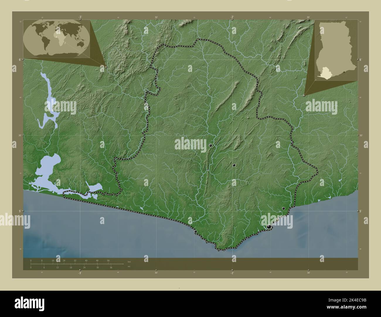 Western, region of Ghana. Elevation map colored in wiki style with ...