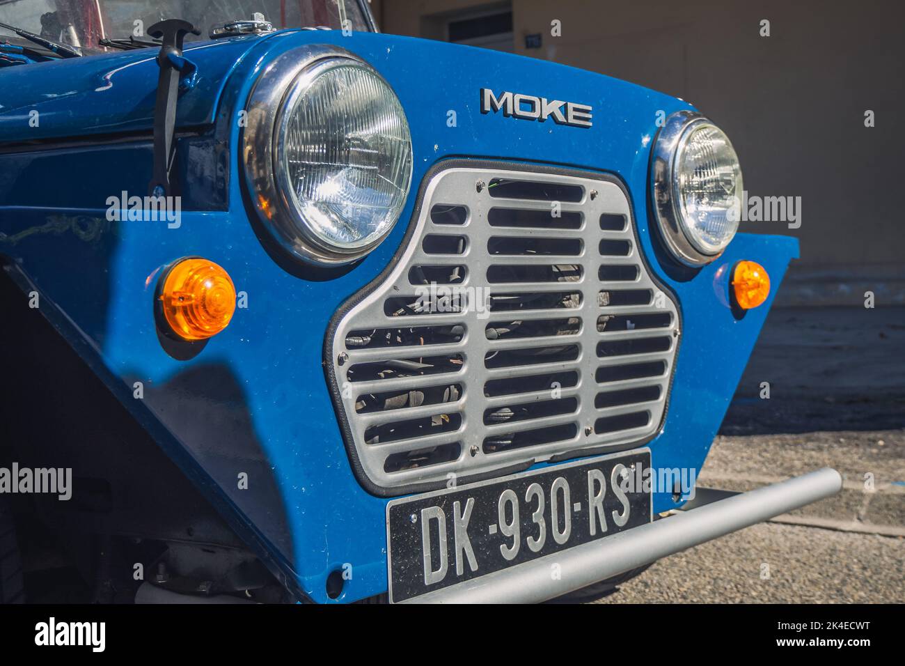 Loriol sur Drome, France - 17 September, 2022: Vintage Blue Mini Moke ...