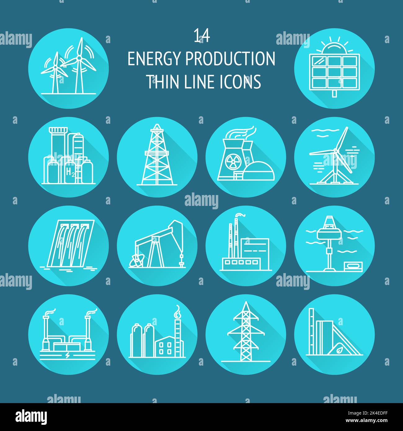 Collection of energy and ecology round icons in thin line style ...