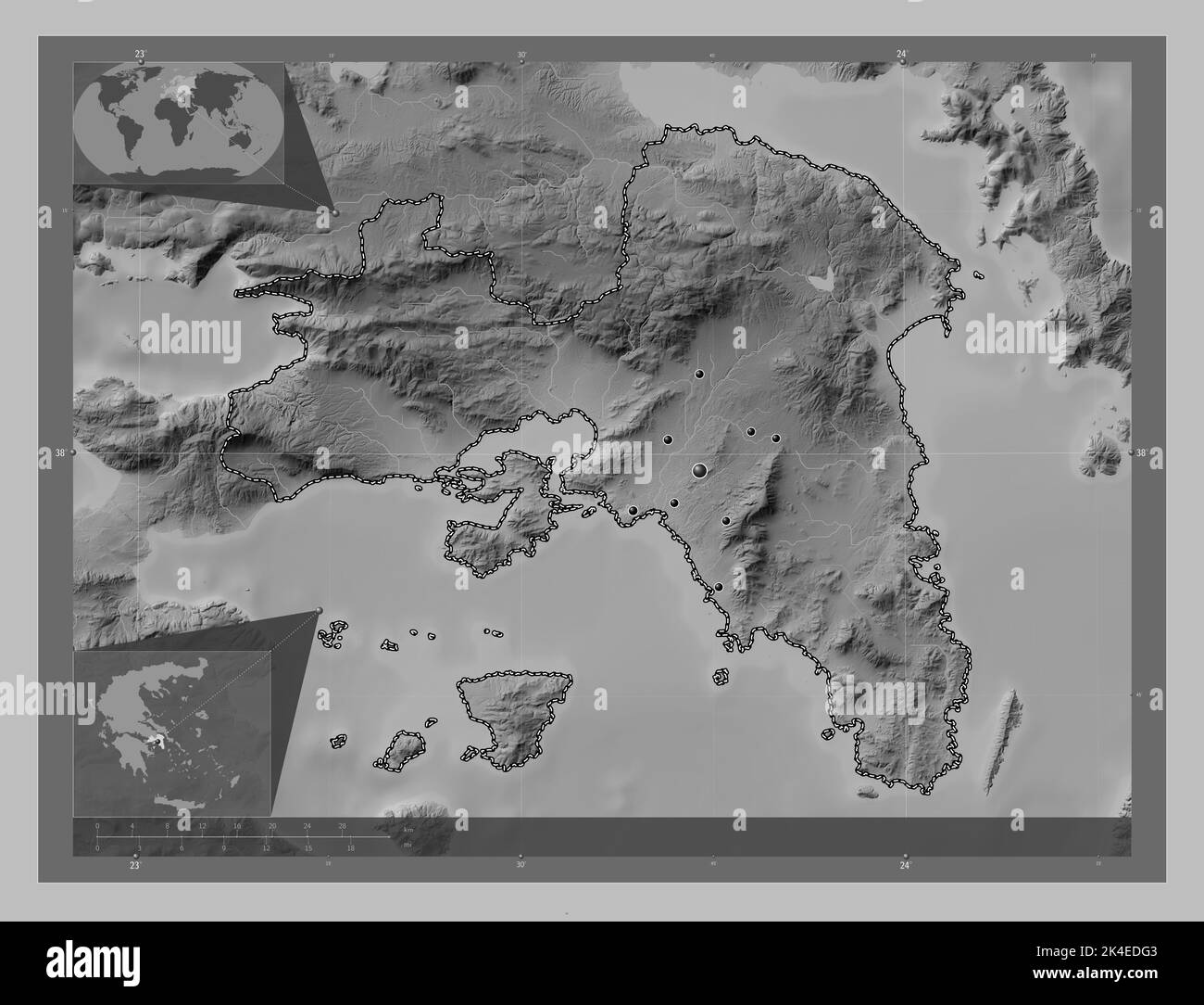 Athens, decentralized administration of Greece. Grayscale elevation map ...