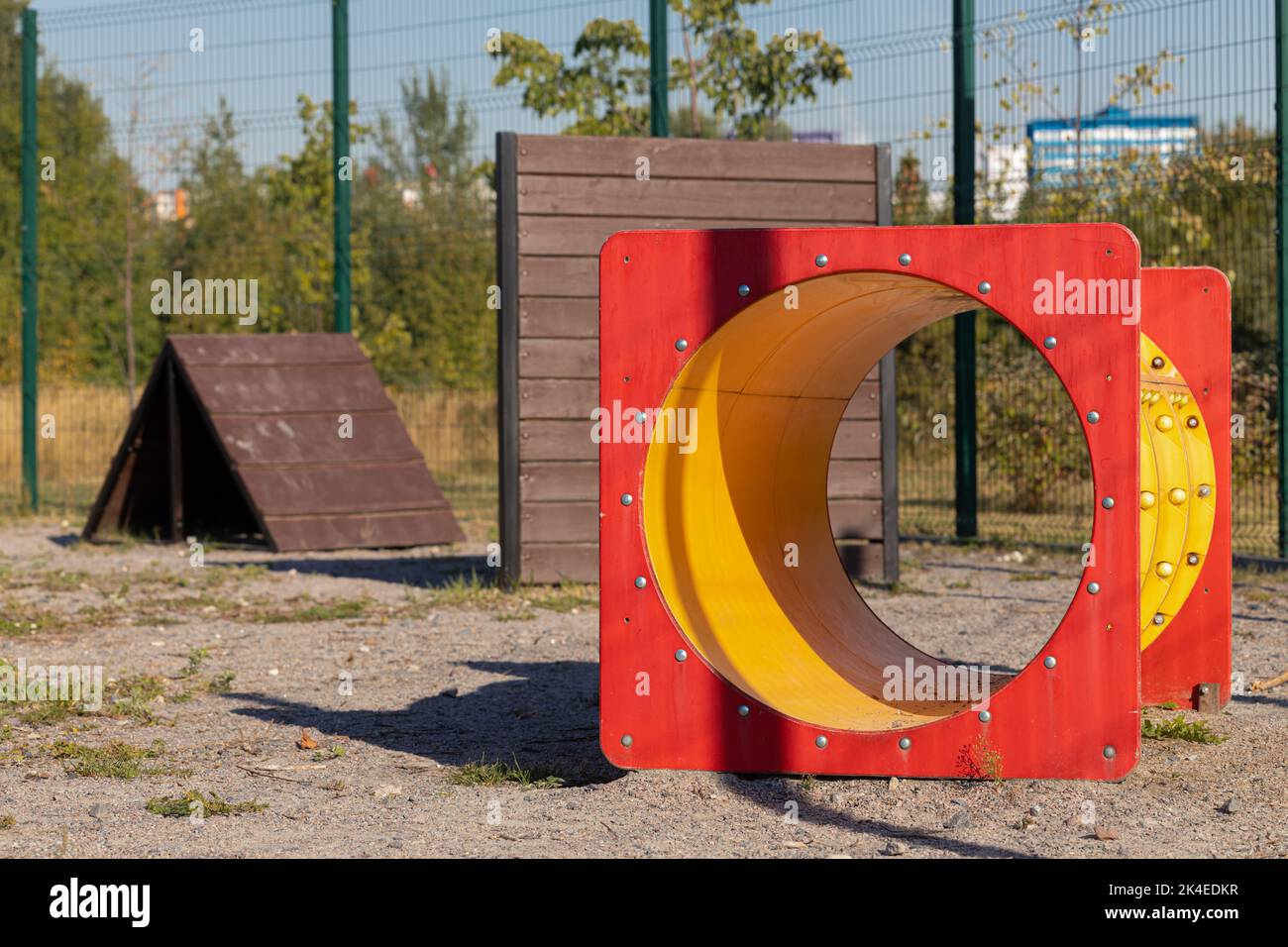 outdoor dog training area with obstacle course. dog training Stock ...