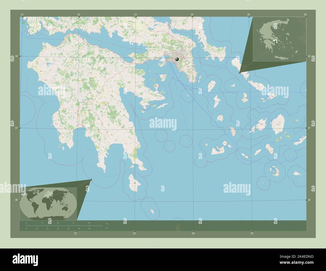 Attica, decentralized administration of Greece. Open Street Map. Corner ...