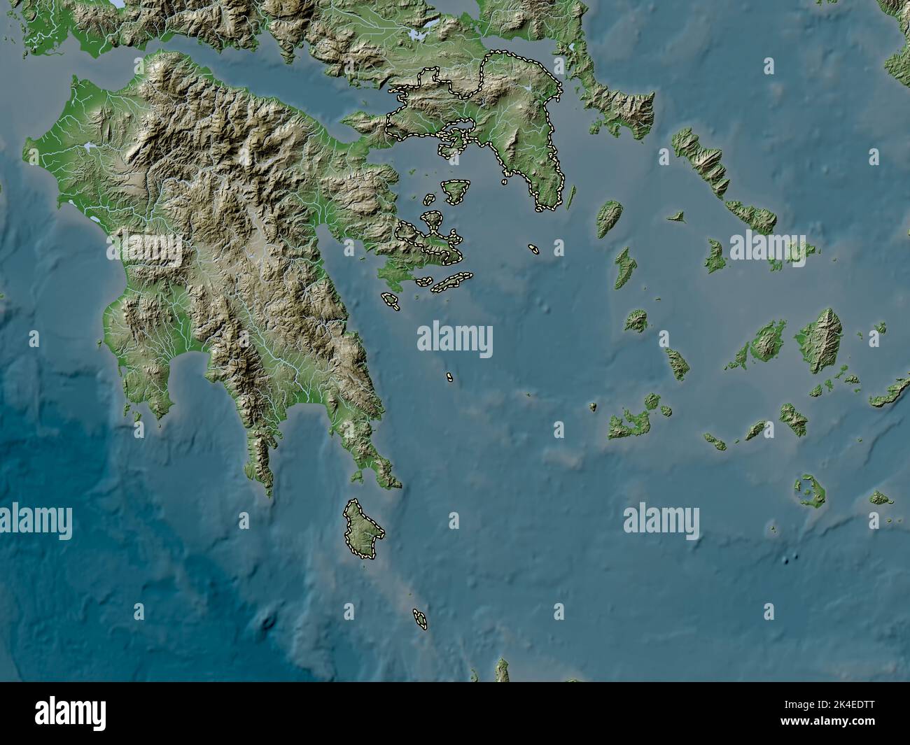 Attica, decentralized administration of Greece. Elevation map colored ...