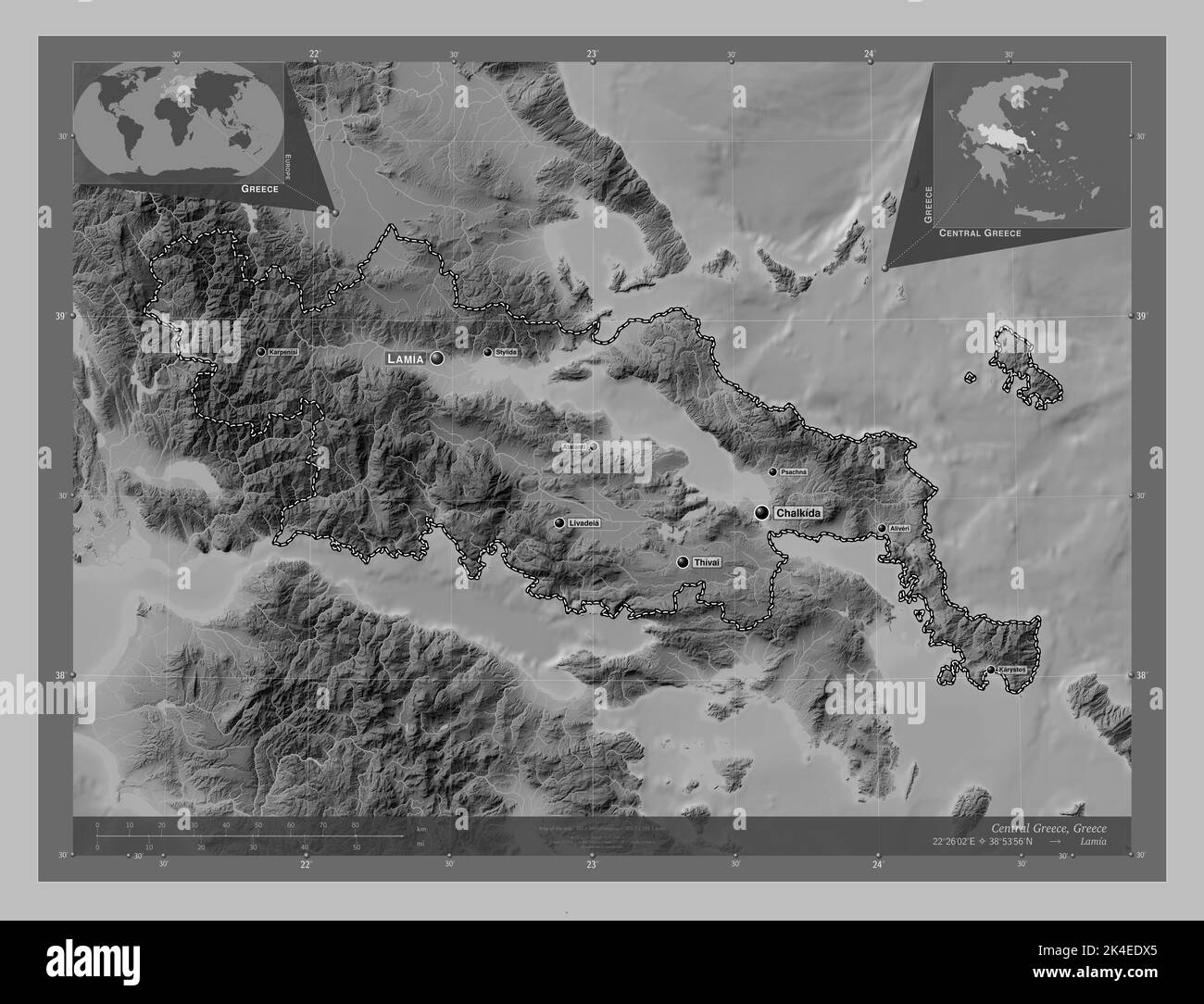 Central Greece, decentralized administration of Greece. Grayscale ...