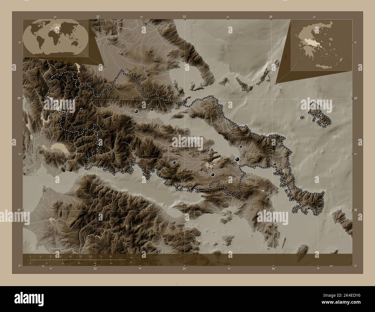 Central Greece, decentralized administration of Greece. Elevation map ...