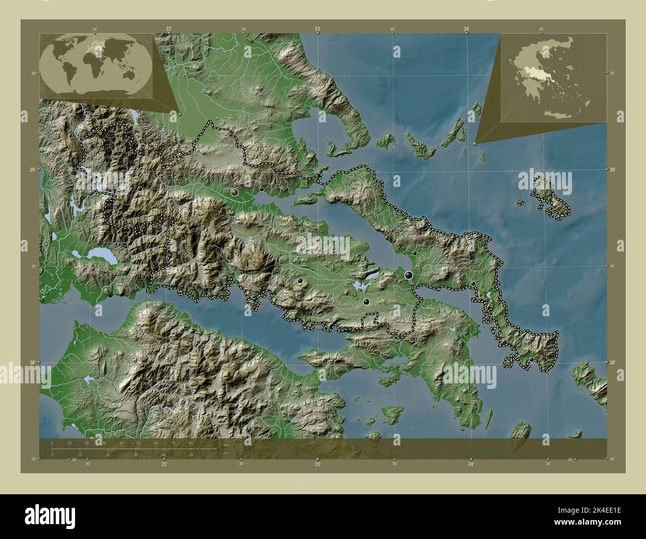 Central Greece, decentralized administration of Greece. Elevation map ...