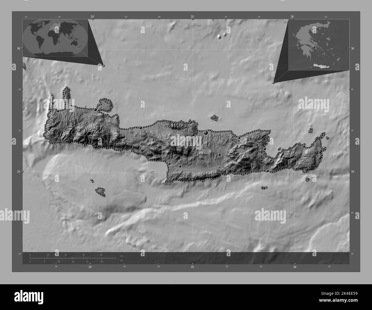 Crete, decentralized administration of Greece. Bilevel elevation map ...
