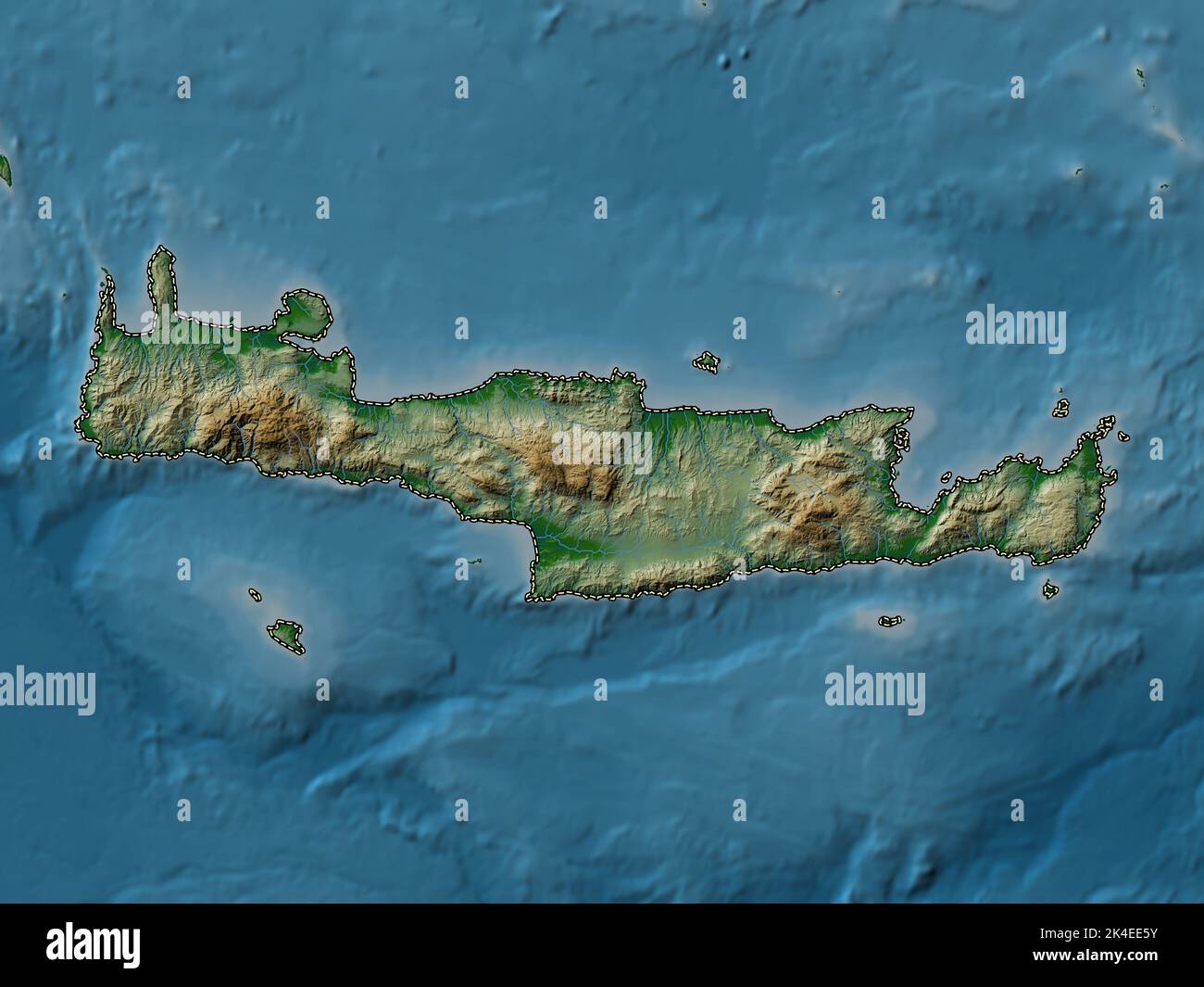 Crete, decentralized administration of Greece. Colored elevation map ...