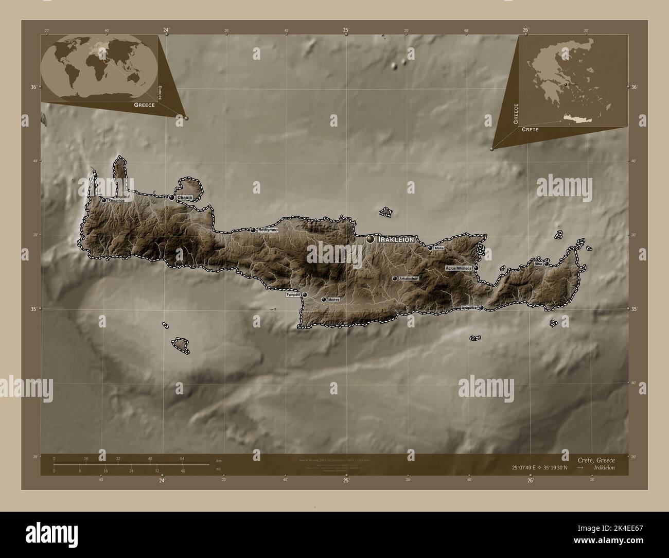 Crete, decentralized administration of Greece. Elevation map colored in ...
