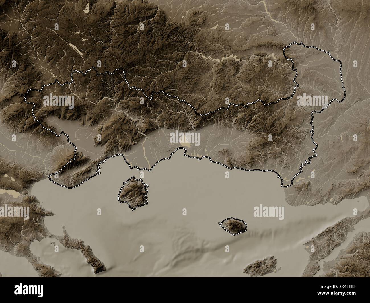 Eastern Macedonia and Thrace, decentralized administration of Greece. Elevation map colored in ...