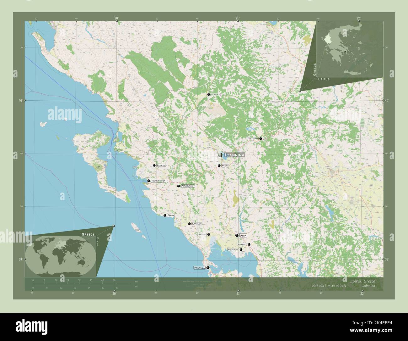 Epirus, decentralized administration of Greece. Open Street Map ...