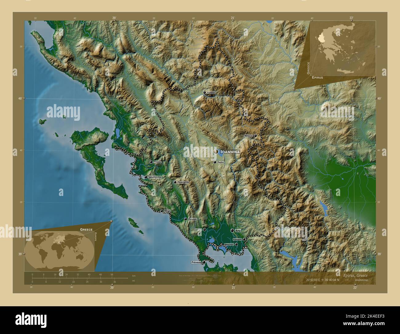 Epirus, decentralized administration of Greece. Colored elevation map ...
