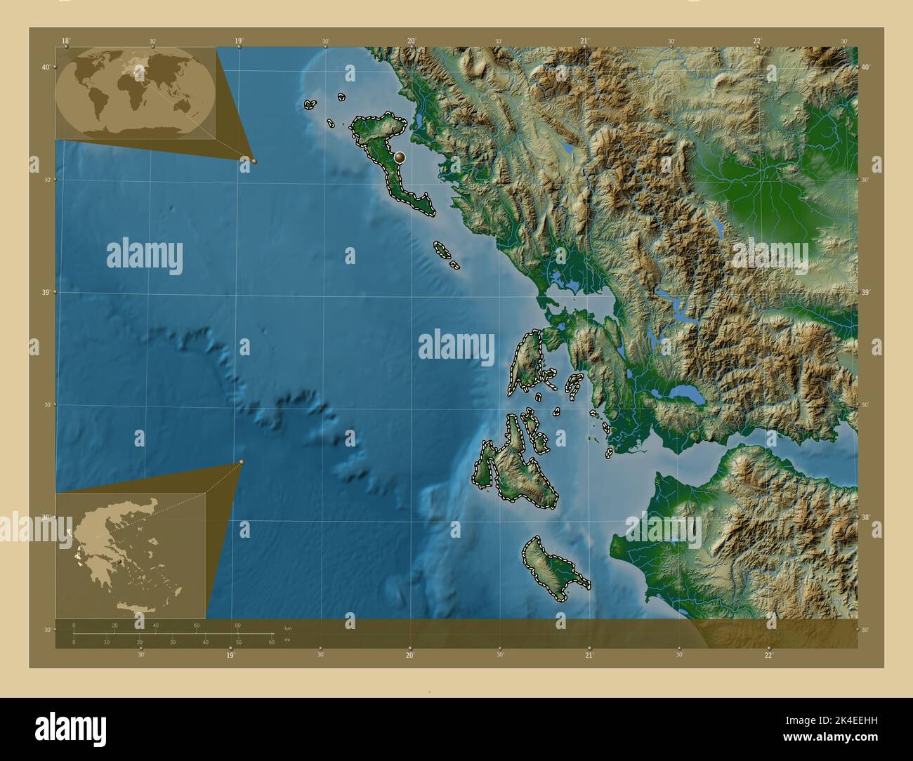 Ionian Islands, decentralized administration of Greece. Colored ...