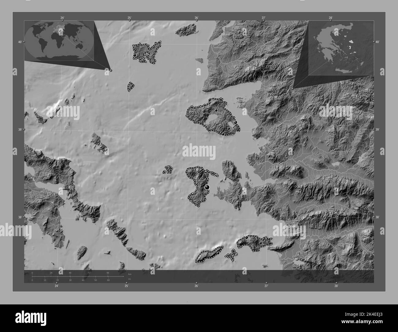 North Aegean, decentralized administration of Greece. Bilevel elevation ...