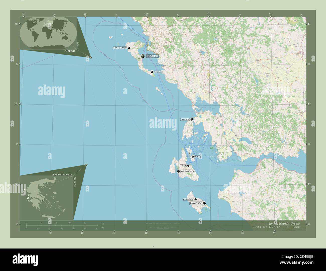 Ionian Islands, decentralized administration of Greece. Open Street Map ...