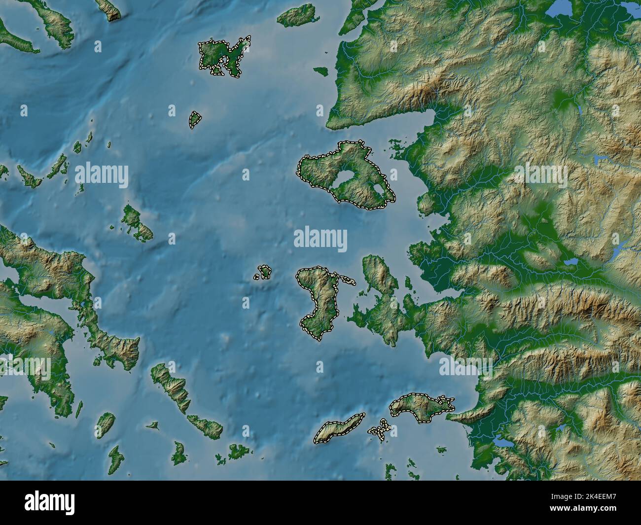 North Aegean, decentralized administration of Greece. Colored elevation ...