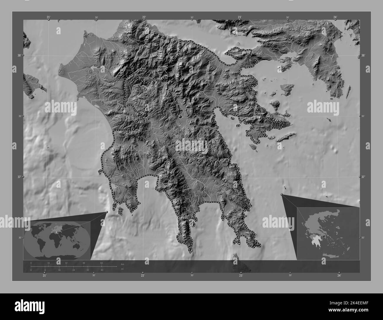 Peloponnese, decentralized administration of Greece. Bilevel elevation ...