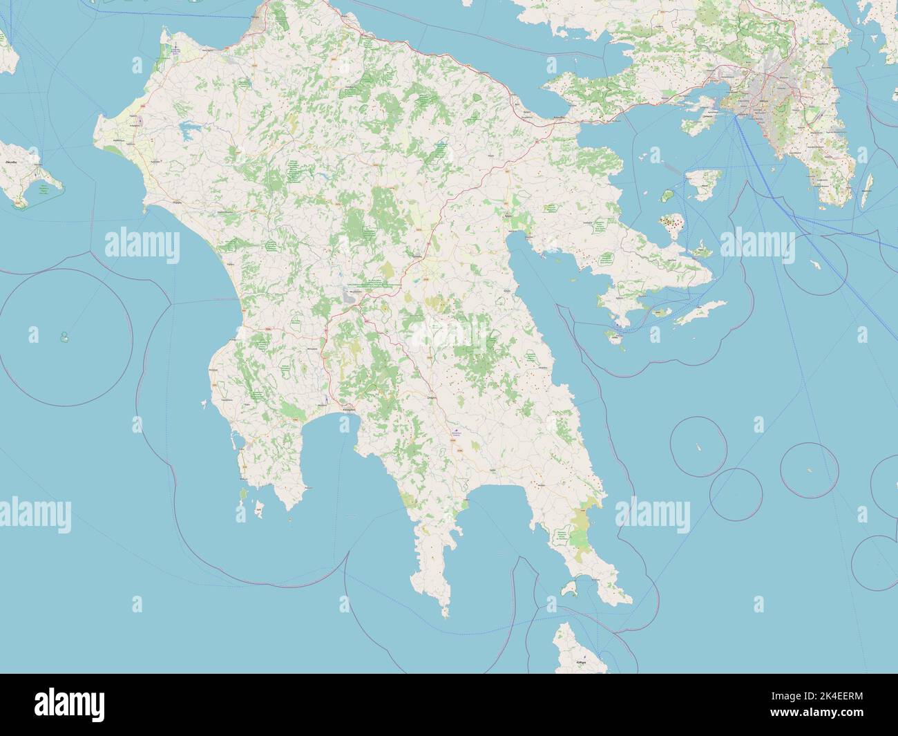 Peloponnese, decentralized administration of Greece. Open Street Map ...