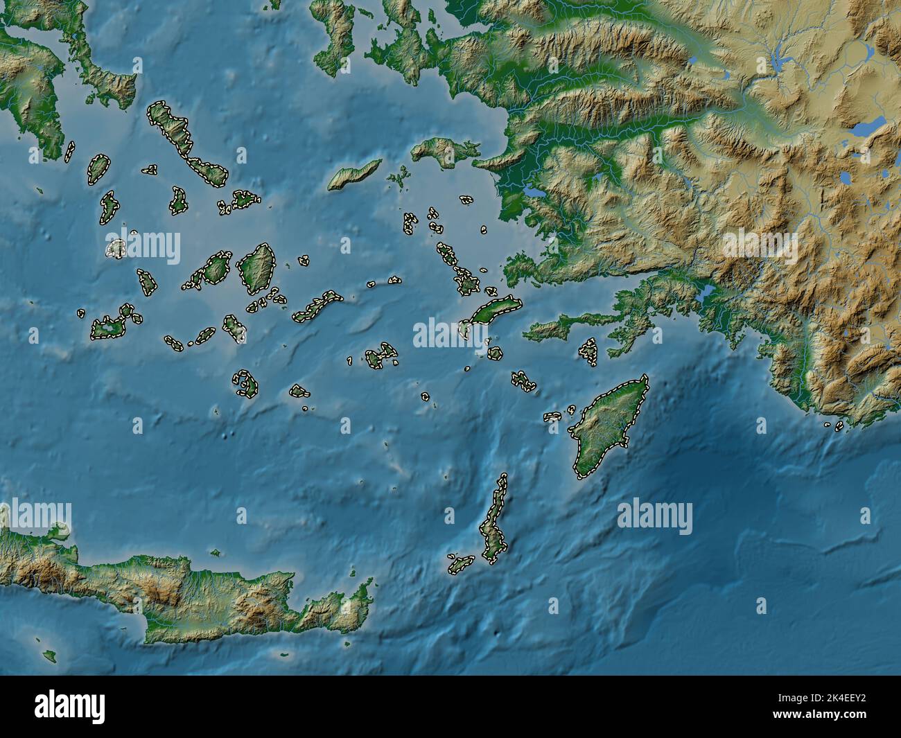 South Aegean, decentralized administration of Greece. Colored elevation ...