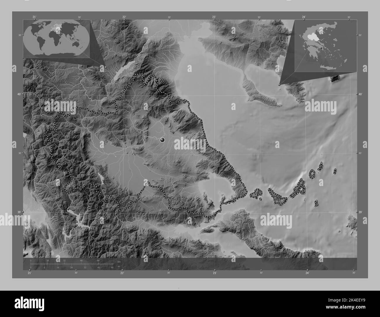 Thessaly, decentralized administration of Greece. Grayscale elevation ...