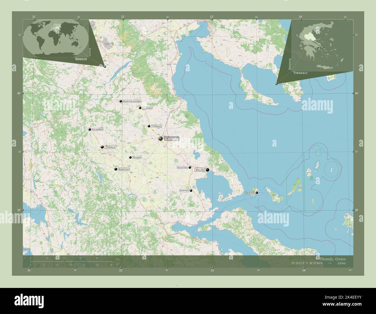 Thessaly, decentralized administration of Greece. Open Street Map ...