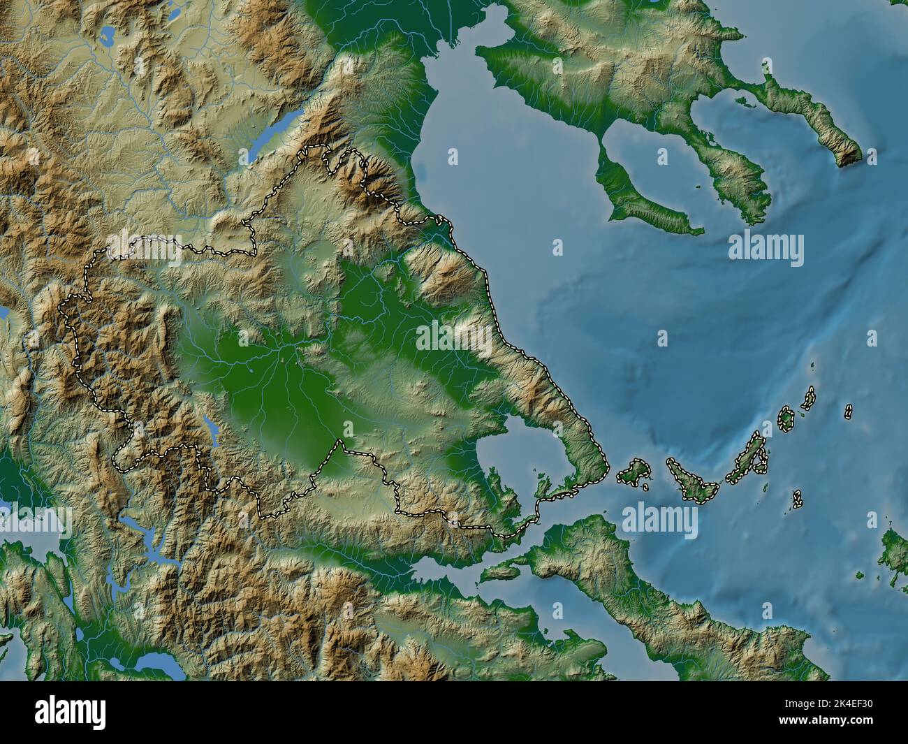 Thessaly, decentralized administration of Greece. Colored elevation map ...