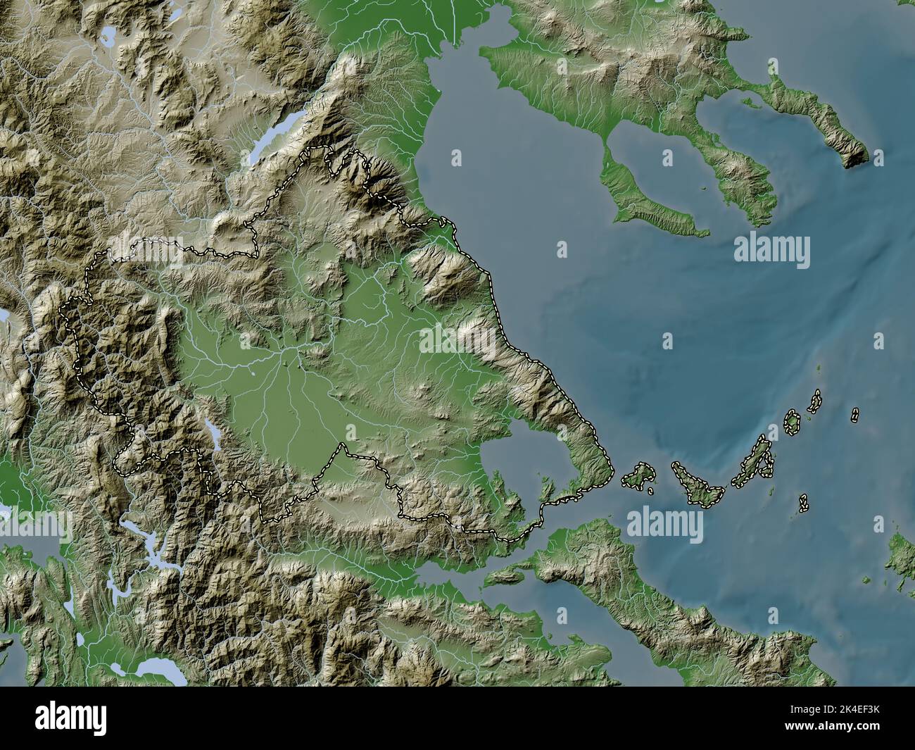 Thessaly, decentralized administration of Greece. Elevation map colored in wiki style with lakes ...
