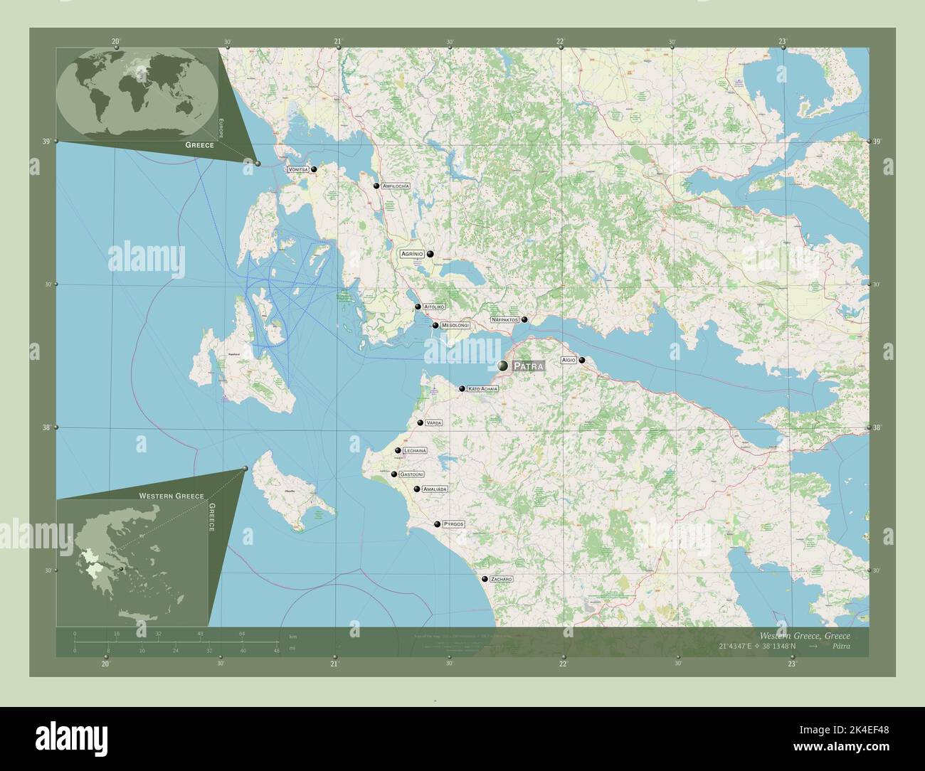 Western Greece, decentralized administration of Greece. Open Street Map ...