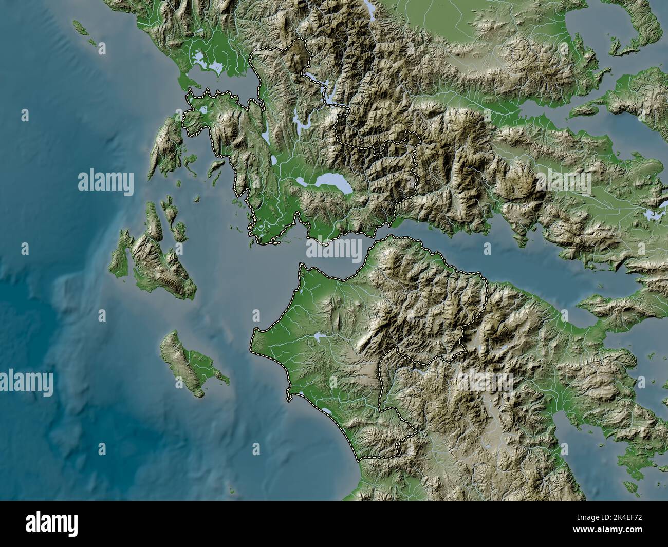 Western Greece, decentralized administration of Greece. Elevation map ...